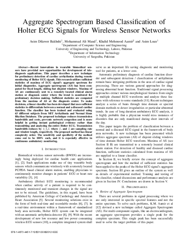 (PDF) Aggregate spectrogram based classification of Holter ECG signals for wireless sensor networks