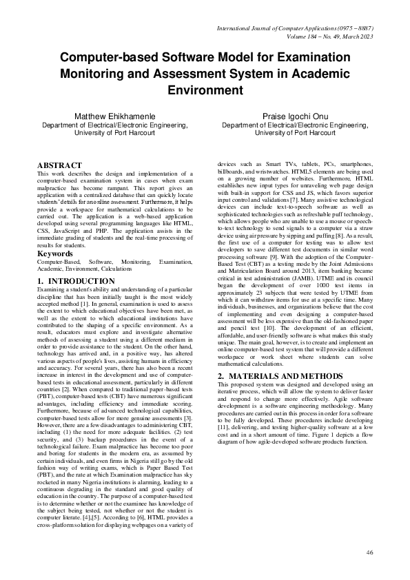 (PDF) Computer-based Software Model for Examination Monitoring and Assessment System in Academic ...