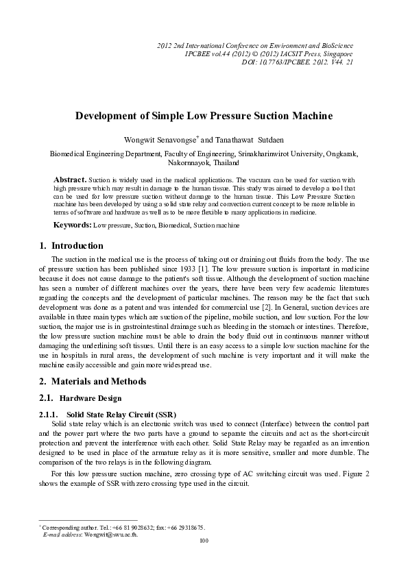 (PDF) Development of Simple Low Pressure Suction Machine