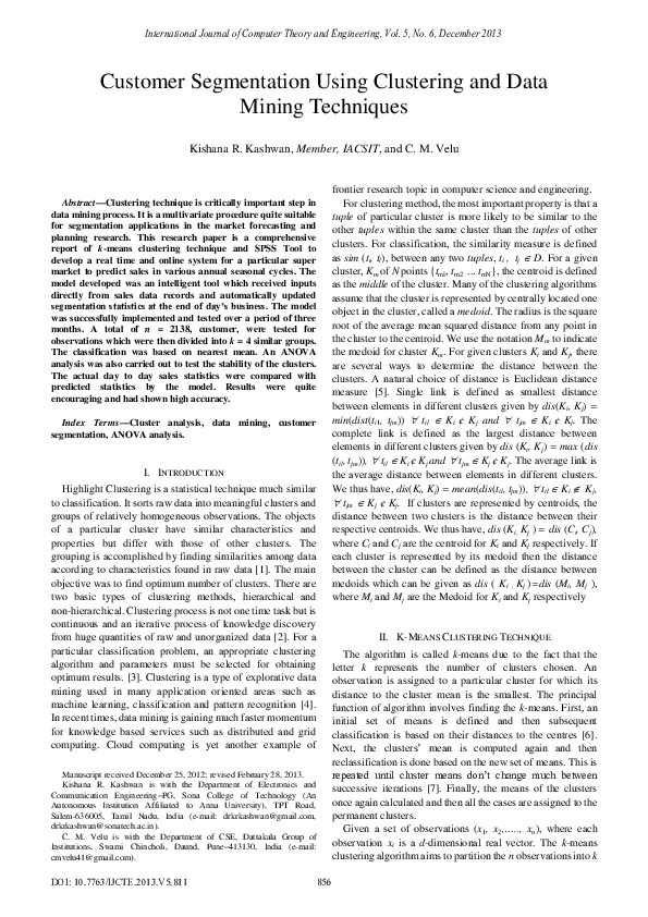 (PDF) Customer Segmentation Using Clustering and Data Mining Techniques