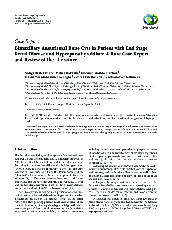 (PDF) Bimaxillary Aneurismal Bone Cyst in Patient with End Stage Renal ...