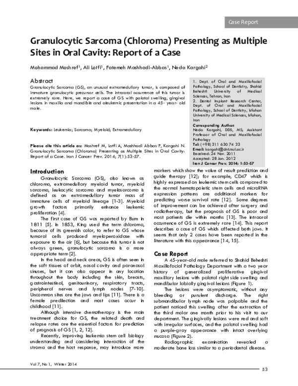 (PDF) Granulocytic sarcoma (chloroma) presenting as multiple sites in ...
