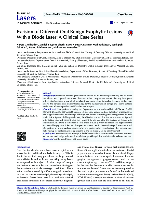(PDF) Excision of Different Oral Benign Exophytic Lesions With a Diode ...