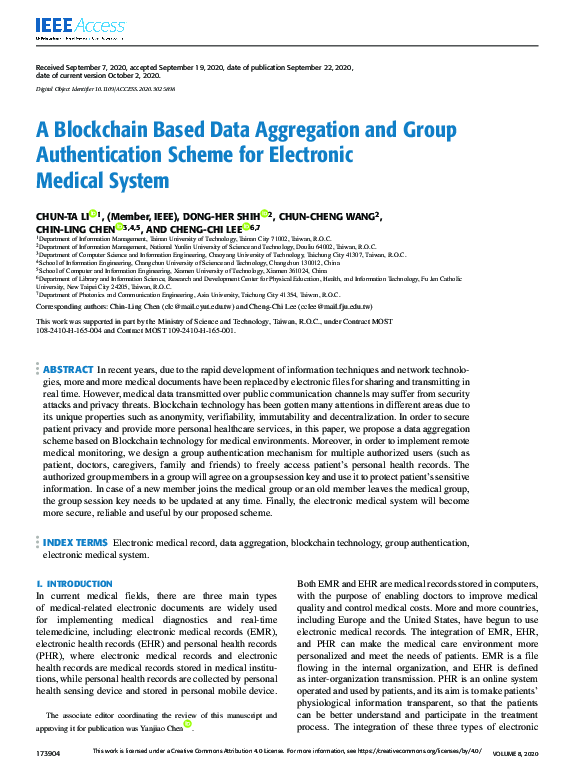 (PDF) A Blockchain Based Data Aggregation and Group Authentication Scheme for Electronic Medical ...