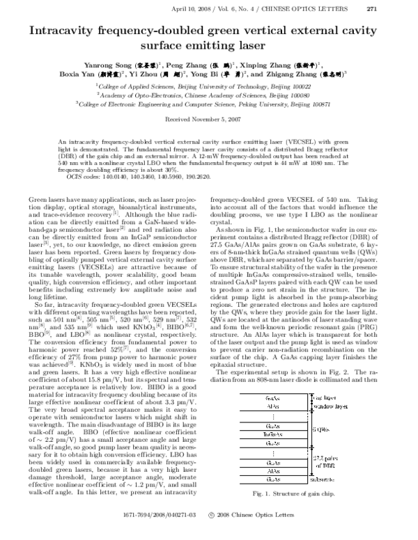 (PDF) Intracavity frequency-doubled green vertical external cavity ...