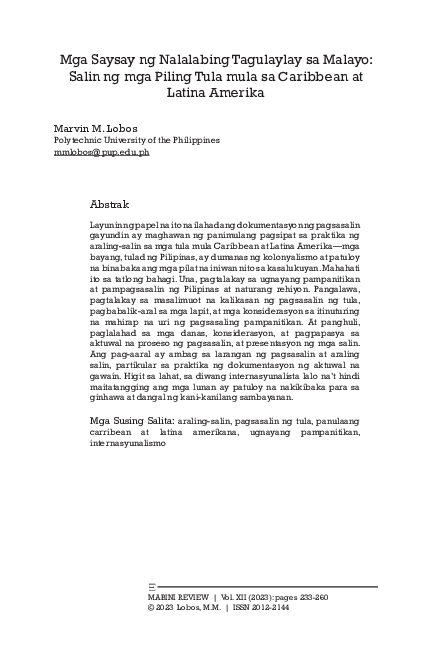 (PDF) Mga Saysay ng Nalalabing Tagulaylay sa Malayo: Salin ng mga ...