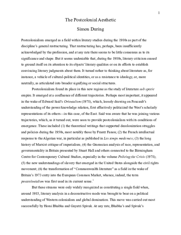 (PDF) The Postcolonial Aesthetic