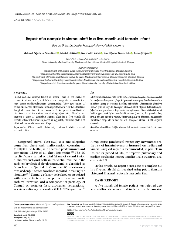 (PDF) Repair of a complete sternal cleft in a five-month-old female infant