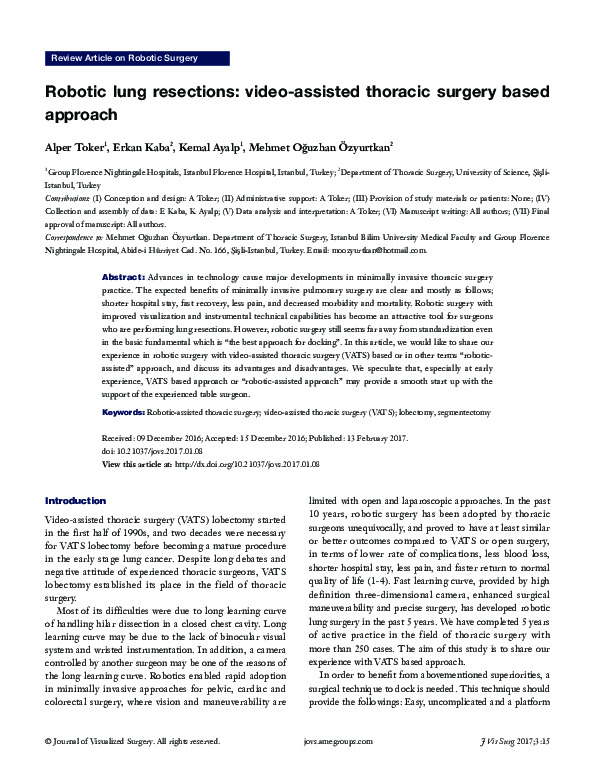 (PDF) Robotic lung resections: video-assisted thoracic surgery based ...