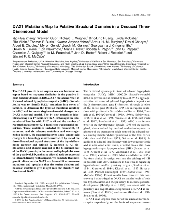 (PDF) DAX1 Mutations Map to Putative Structural Domains in a Deduced Three-Dimensional Model