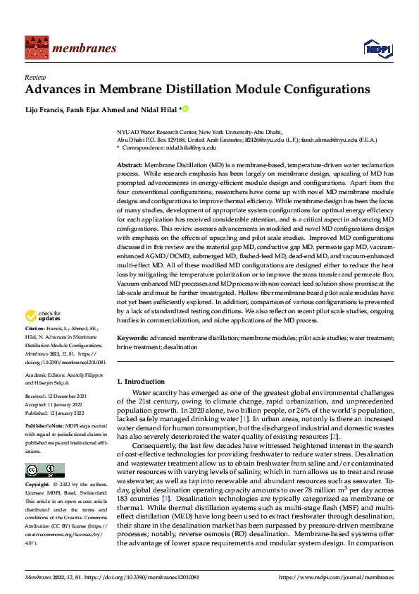 (PDF) Advances in Membrane Distillation Module Configurations