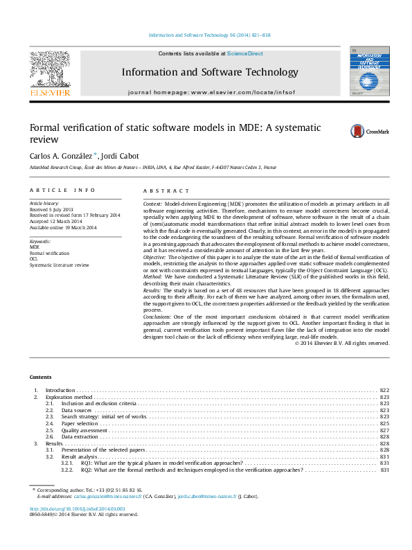 (PDF) Formal verification of static software models in MDE: A systematic review
