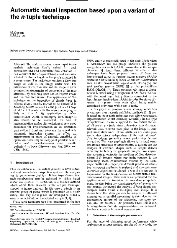 (PDF) Automatic visual inspection based upon a variant of the n-tuple ...