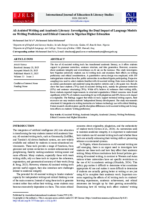 (PDF) AI-Assisted Writing and Academic Literacy: Investigating the Dual ...