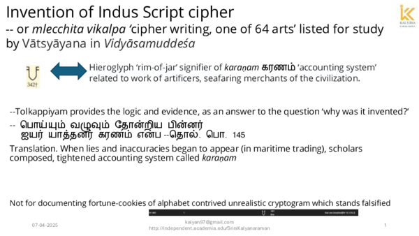 (PDF) Invention of Indus Script Cipher