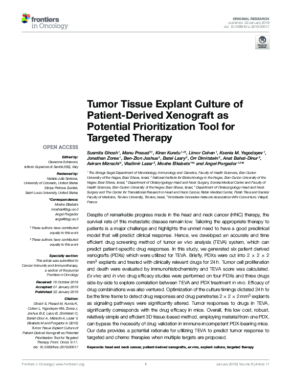 (PDF) Tumor Tissue Explant Culture of Patient-Derived Xenograft as ...