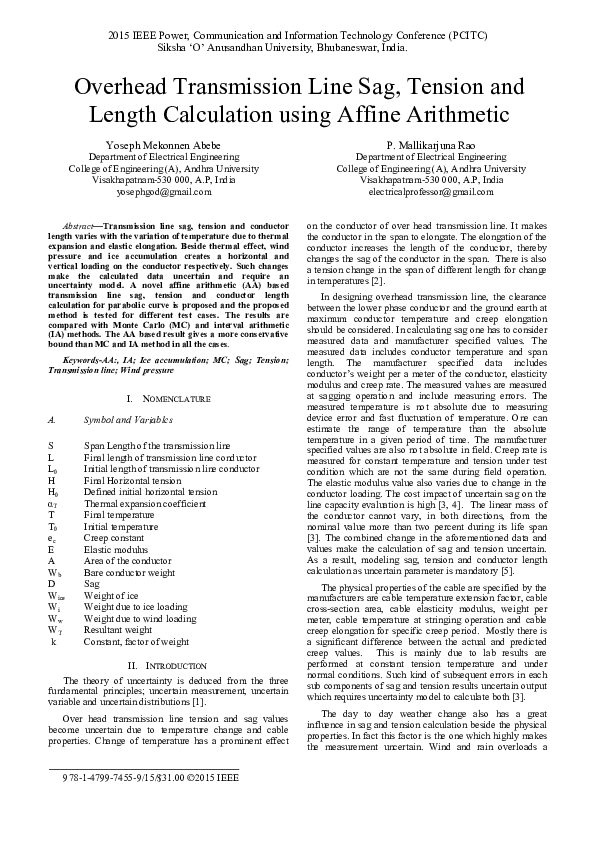 (PDF) Overhead transmission line sag, tension and length calculation ...