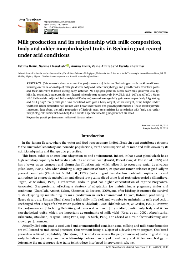 (PDF) Milk production and its relationship with milk composition, body ...