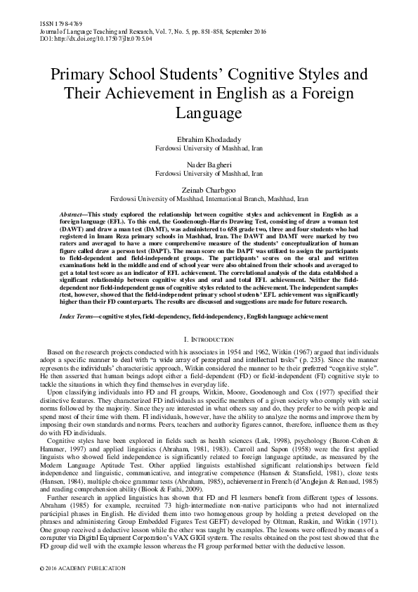 (PDF) Primary School Students’ Cognitive Styles and Their Achievement ...