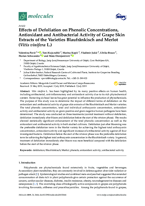 (PDF) Effects of Defoliation on Phenolic Concentrations, Antioxidant and Antibacterial Activity ...