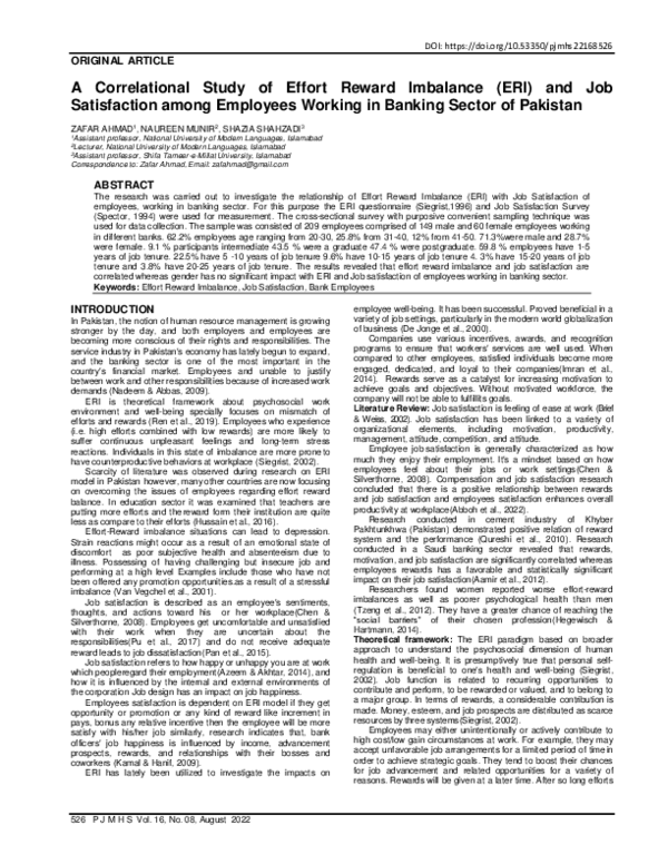 (PDF) A Correlational Study of Effort Reward Imbalance (ERI) and Job ...