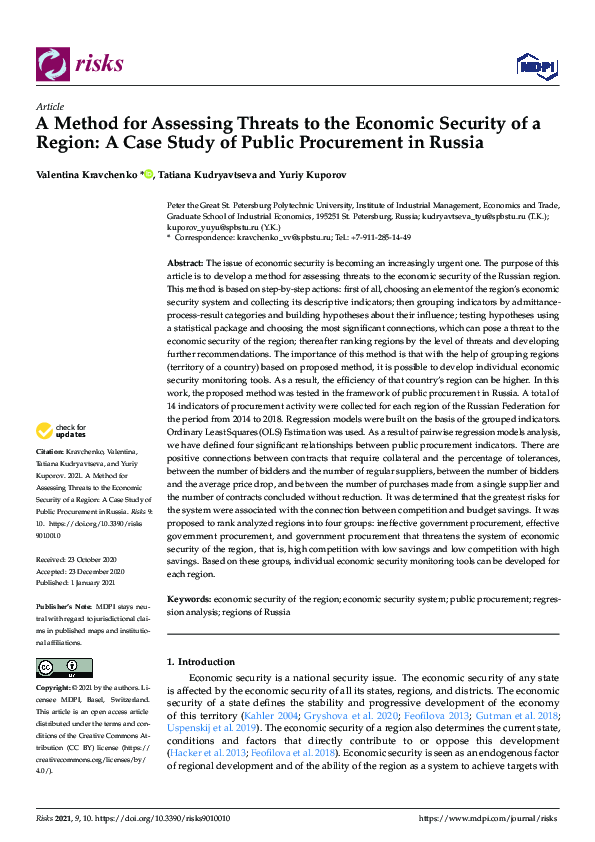 (PDF) A Method for Assessing Threats to the Economic Security of a ...