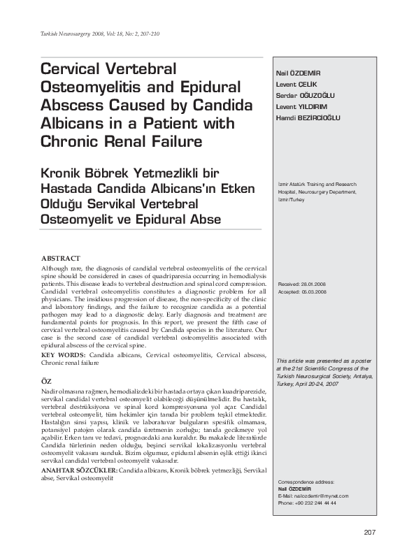 (PDF) Cervical vertebral osteomyelitis and epidural abscess caused by ...
