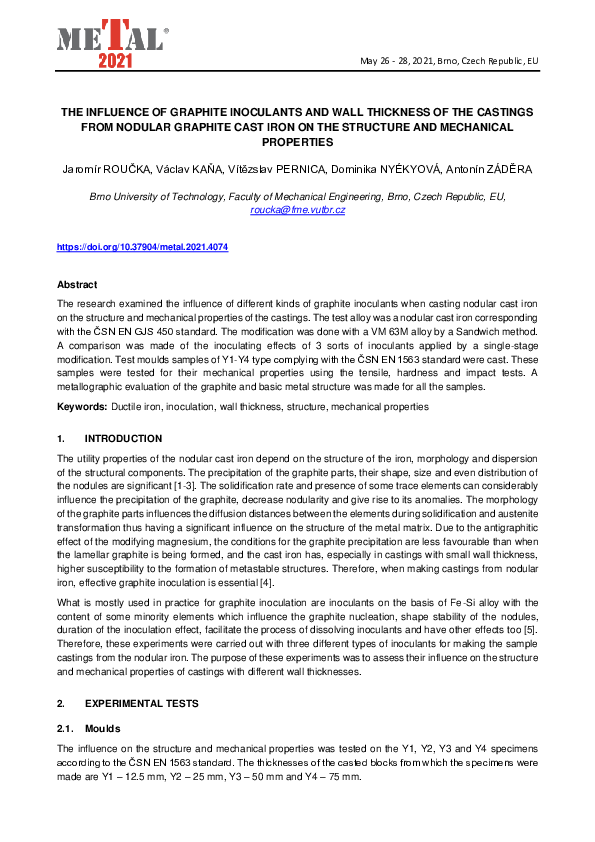 (PDF) The influence of graphite inoculants and wall thickness of the ...