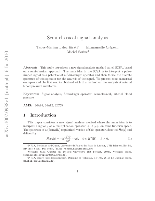 (PDF) Semi-classical signal analysis