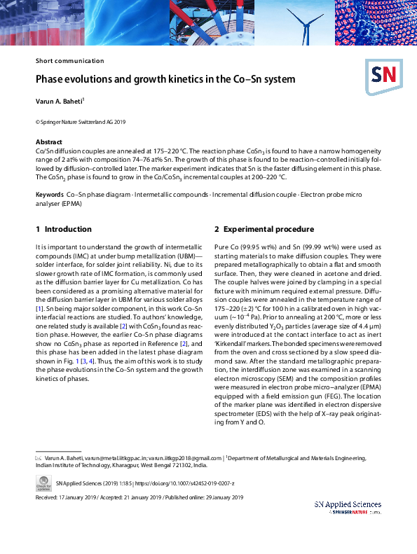 (PDF) Phase evolutions and growth kinetics in the Co–Sn system
