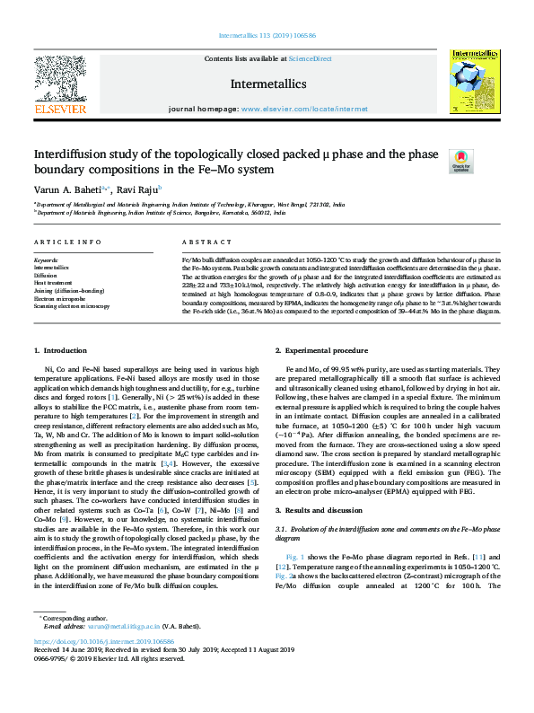 (PDF) Interdiffusion study of the topologically closed packed μ phase ...