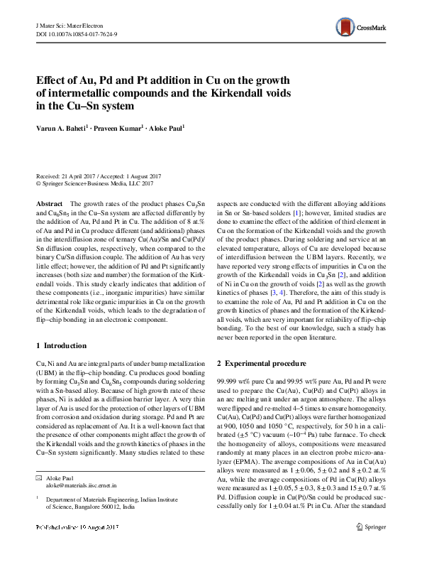 (PDF) Effect of Au, Pd and Pt addition in Cu on the growth of ...
