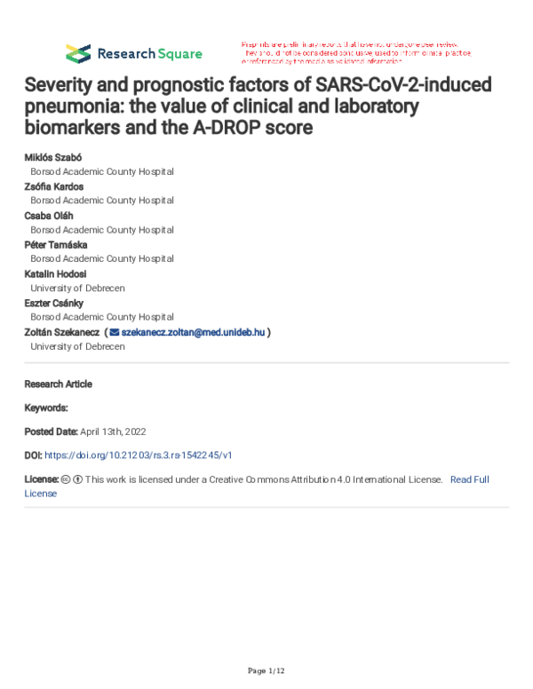 (PDF) Severity and prognostic factors of SARS-CoV-2-induced pneumonia ...