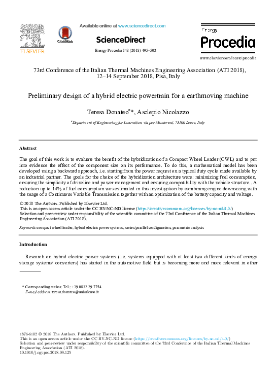 (PDF) Preliminary design of a hybrid electric powertrain for a ...