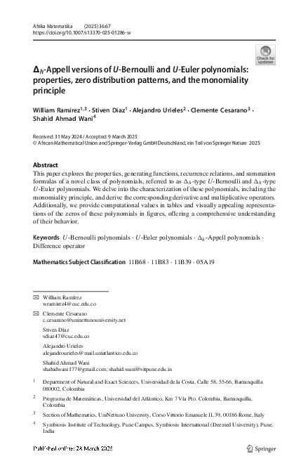 (PDF) h -Appell versions of U-Bernoulli and U-Euler polynomials ...