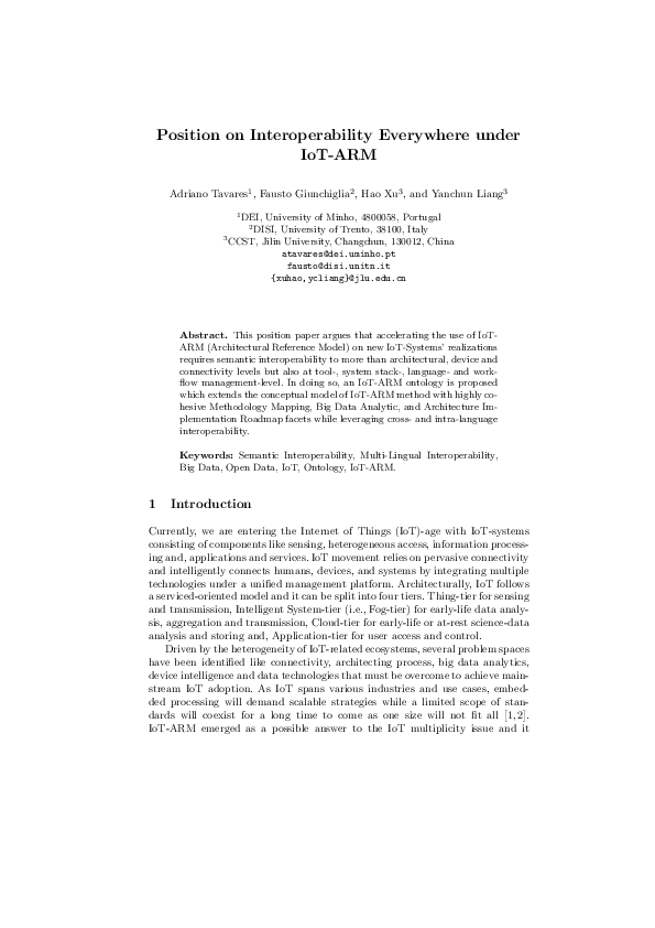(PDF) Position on Interoperability Everywhere Under IoT-ARM