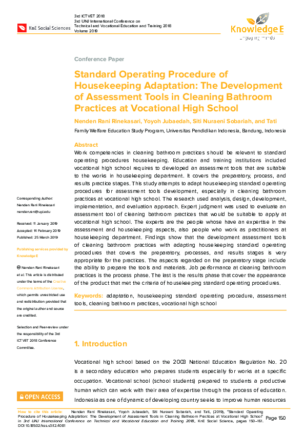 (PDF) Standard Operating Procedure of Housekeeping Adaptation: The ...