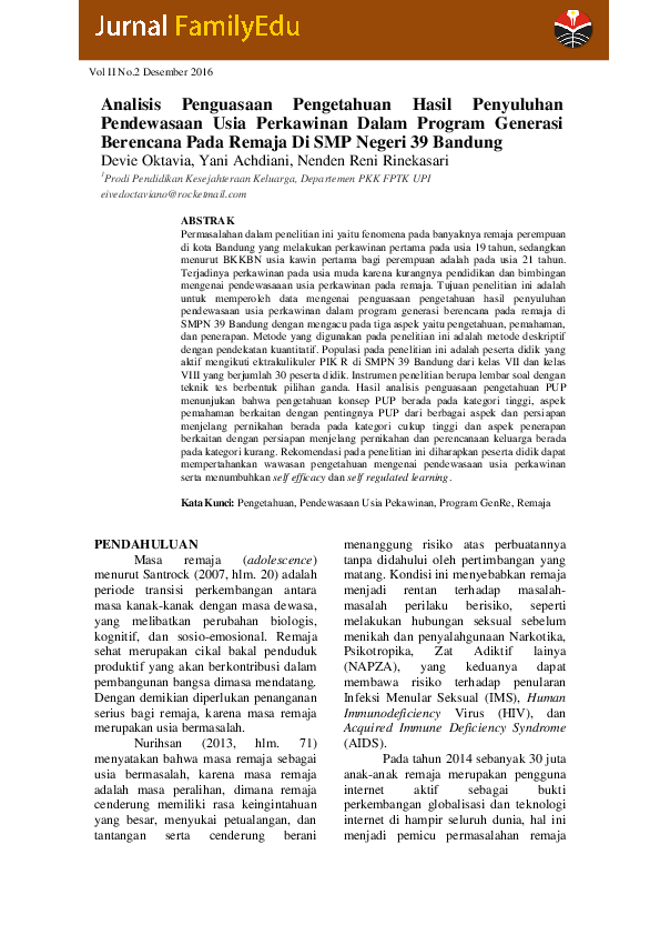 (PDF) Analisis Penguasaan Pengetahuan Hasil Penyuluhan Pendewasaan Usia ...