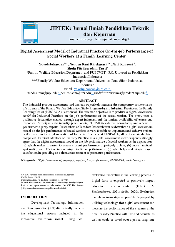 (PDF) Digital Assessment Model of Industrial Practice On-the-job ...