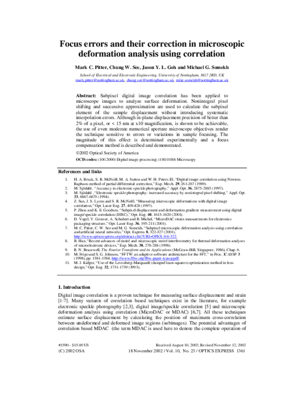 (PDF) Focus errors and their correction in microscopic deformation analysis using correlation