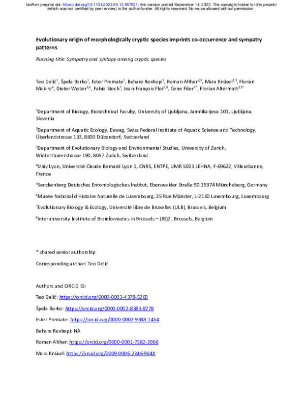 (PDF) Evolutionary origin of morphologically cryptic species imprints ...
