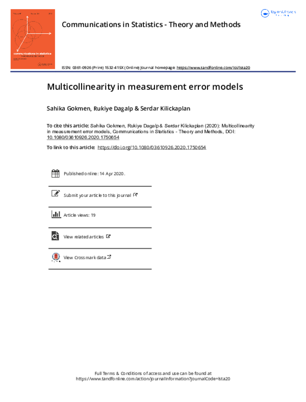 (PDF) Multicollinearity in measurement error models
