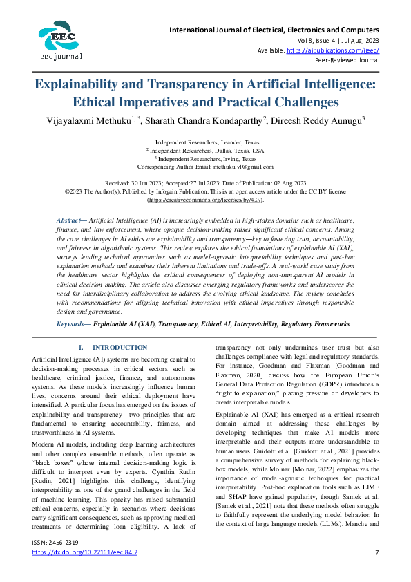 (PDF) Explainability and Transparency in Artificial Intelligence: Ethical Imperatives and ...