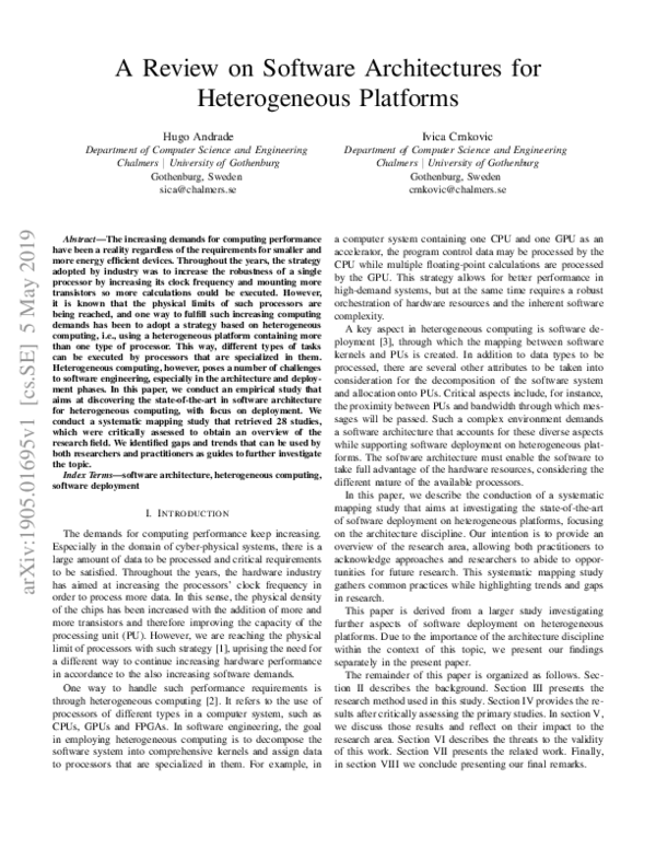 (PDF) A Review on Software Architectures for Heterogeneous Platforms