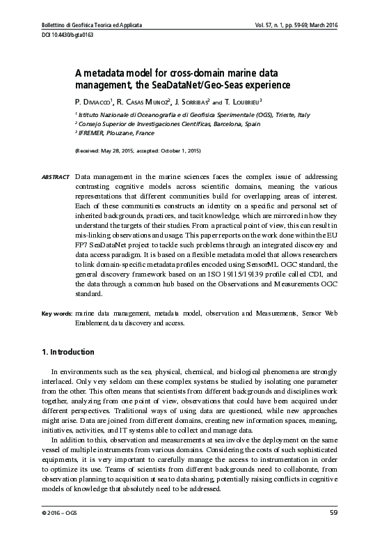 (PDF) A metadata model for cross-domain marine data management, the ...