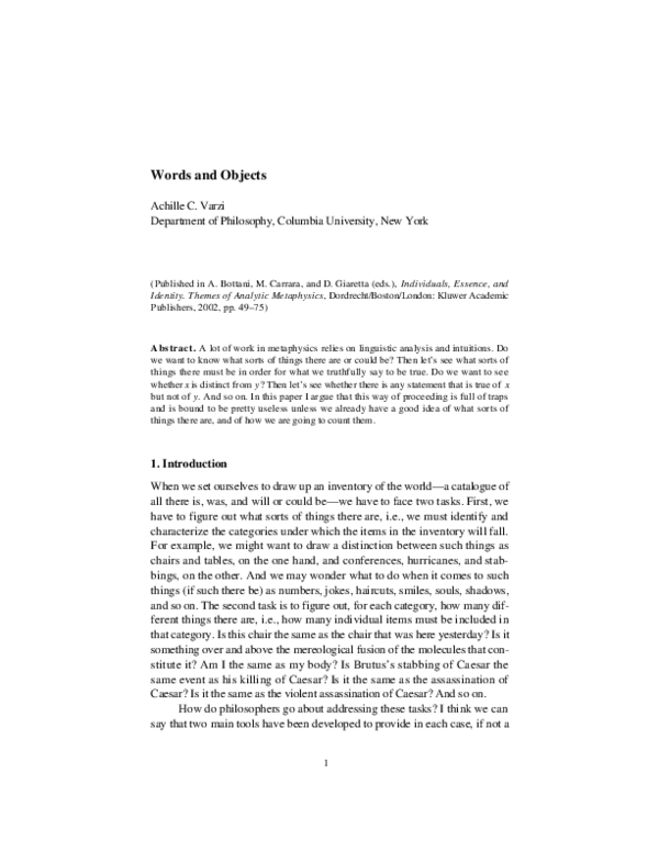 (PDF) Of words and objects