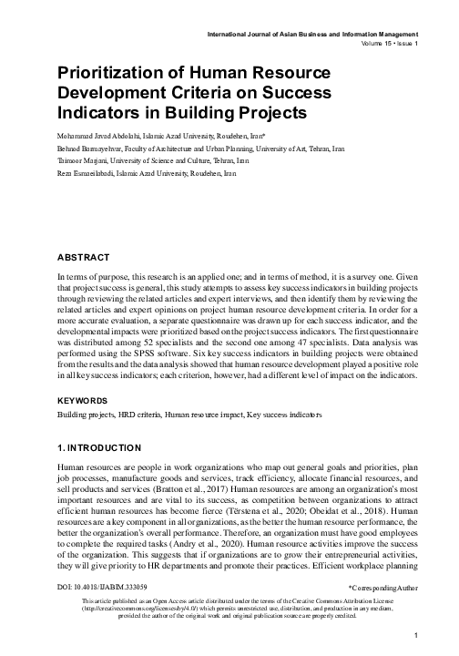(PDF) Prioritization of Human Resource Development Criteria on Success ...