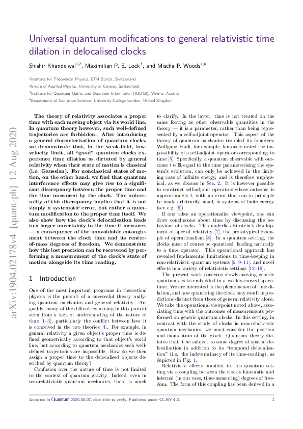 (PDF) Universal quantum modifications to general relativistic time ...