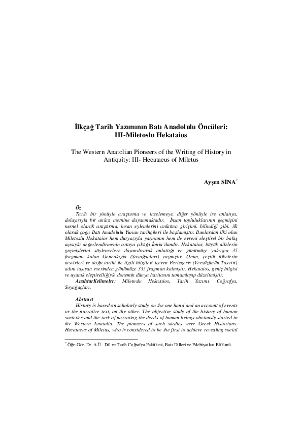 (PDF) The Western Anatolian Pioneers of the Writing of History in ...