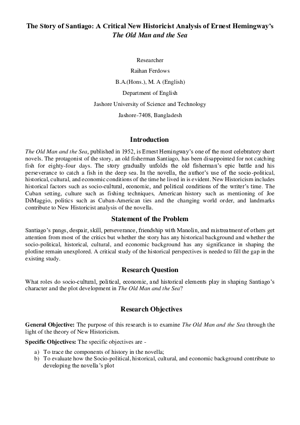 (PDF) The Story of Santiago: A Critical New Historicist Analysis of ...